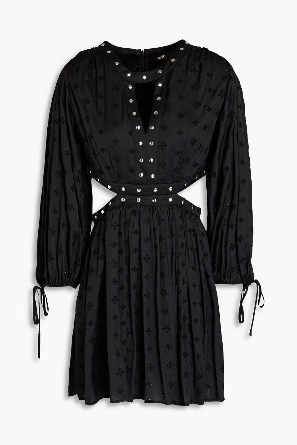 MAJE Cutout Studded Satin Mini Dress in Black | endource