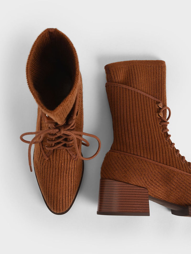 CHARLES & KEITH Knitted Lace-Up Ankle Boots | Endource