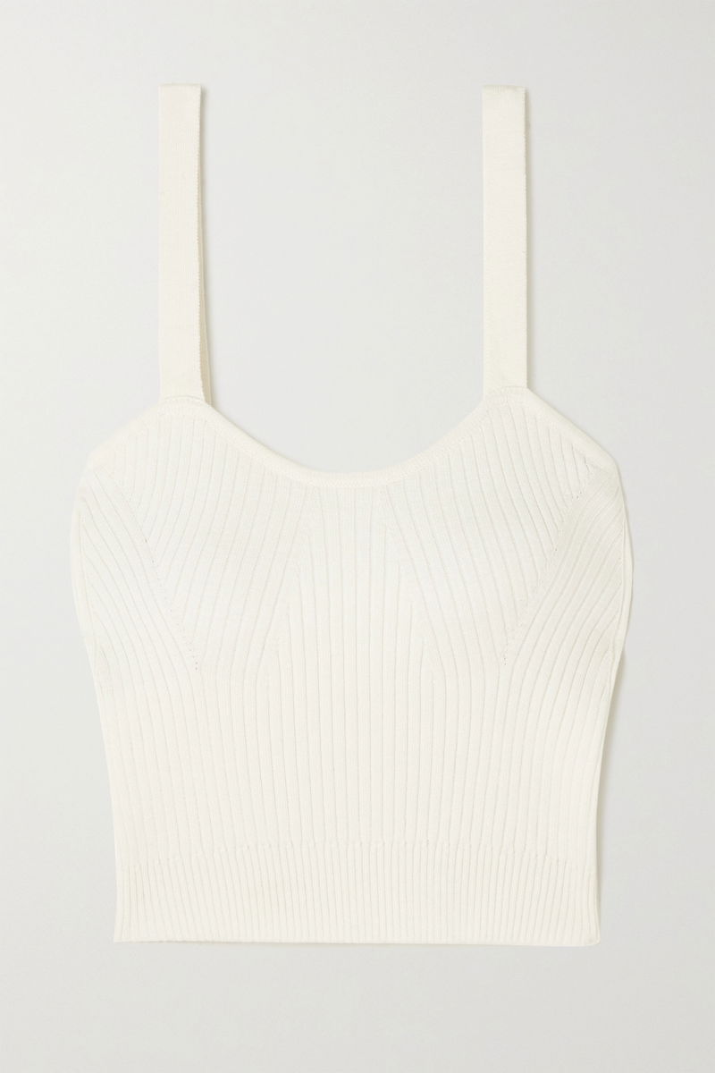 LOULOU STUDIO Banda Cropped Ribbed Silk-Blend Tank in Cream | endource