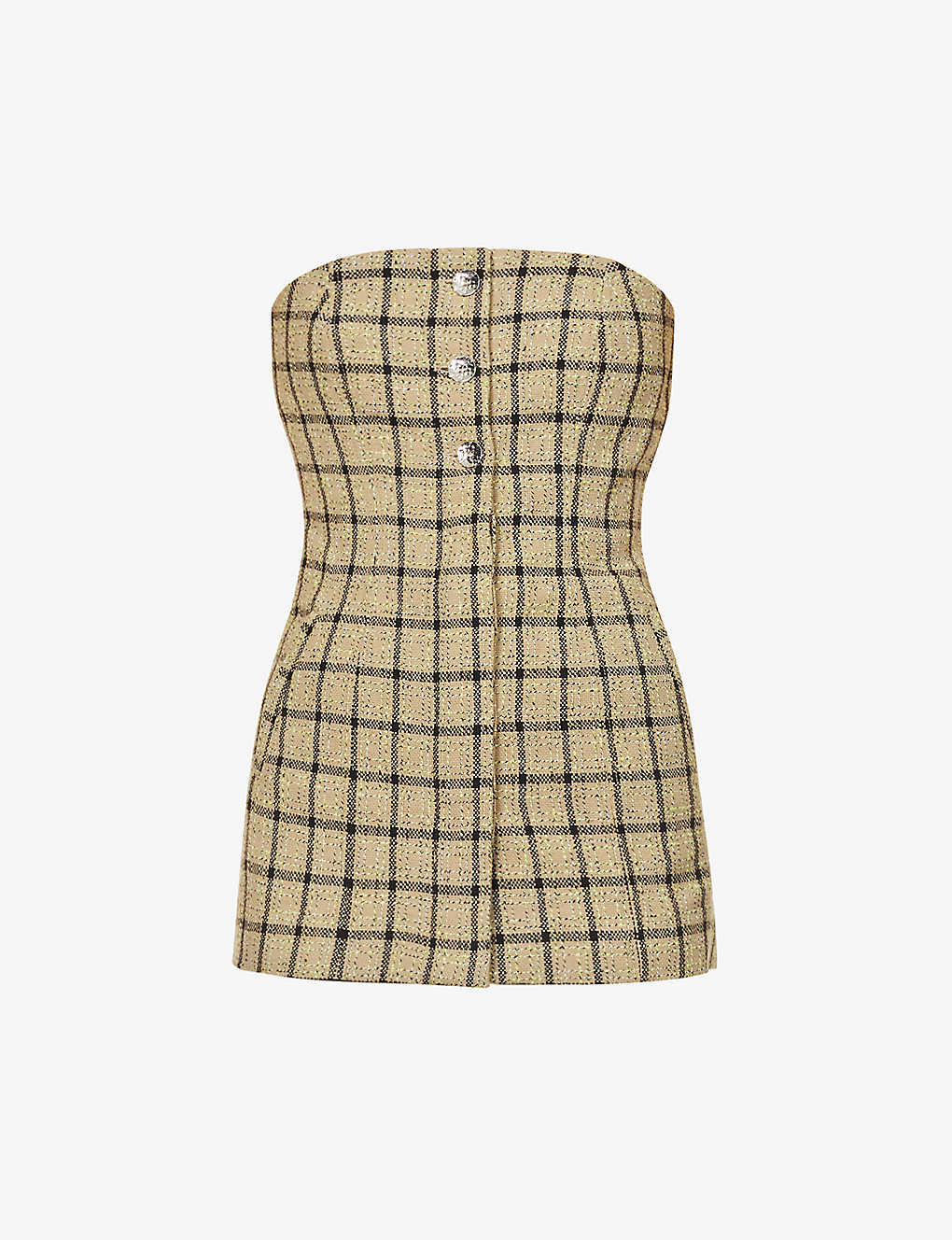 GANNI Checked Strapless Top in Tender Shoots | endource