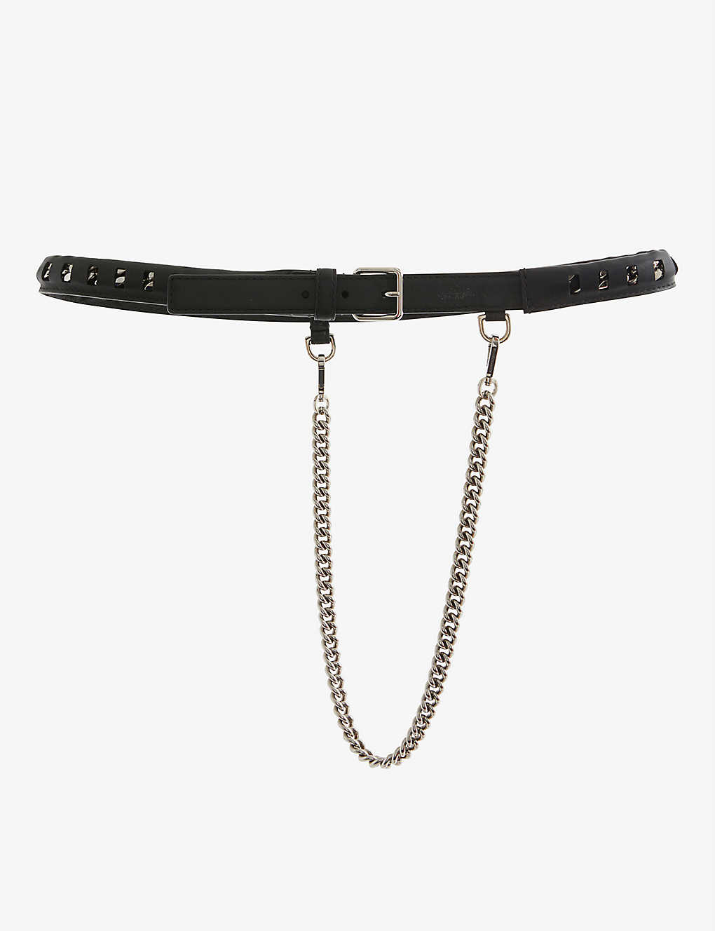 ALEXANDER MCQUEEN Chain-Embellished Leather Belt in BLACK | Endource
