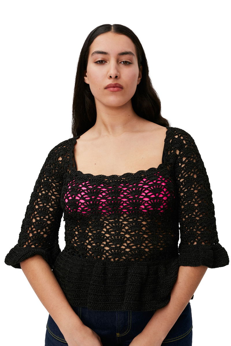 GANNI Crochet Top in Black | endource