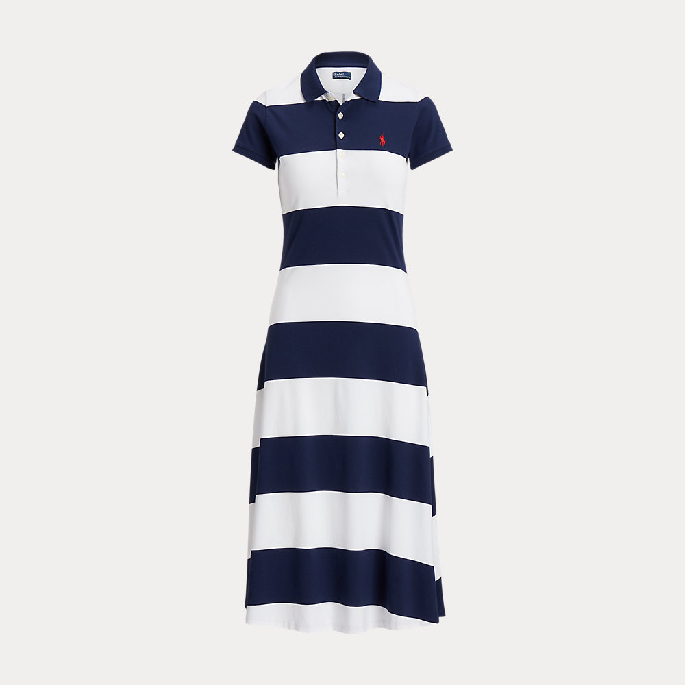 POLO RALPH LAUREN Striped Stretch Cotton Mesh Polo Dress in Multi ...