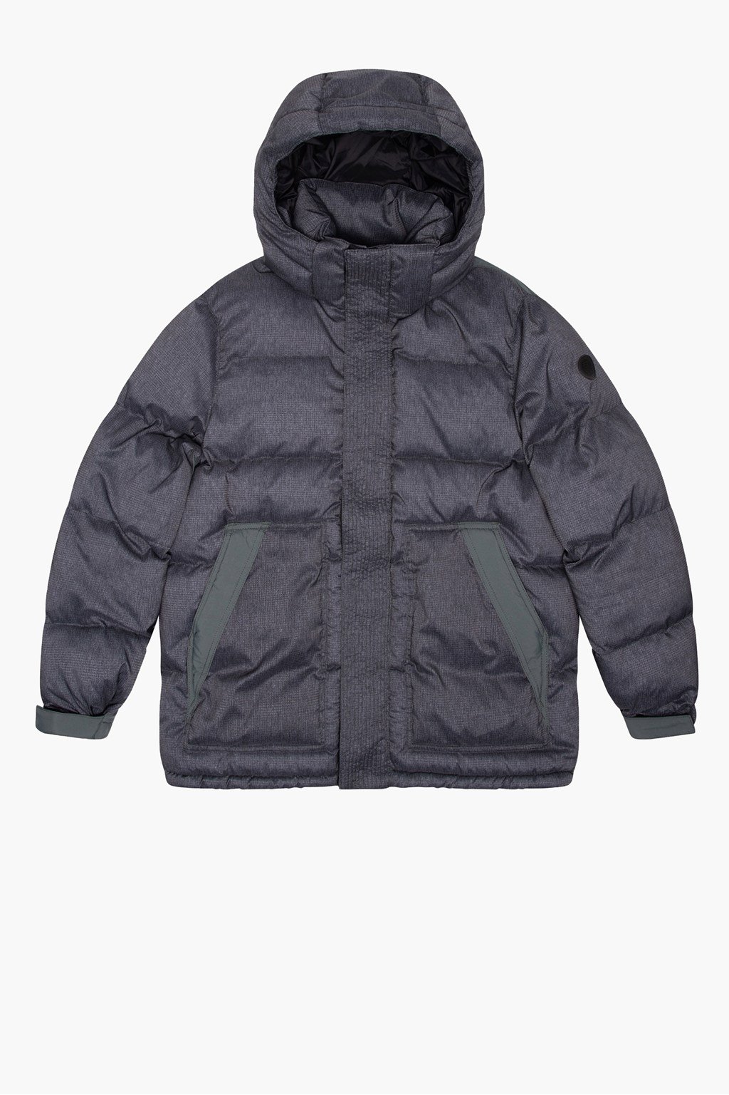 FRENCH CONNECTION Poly Grain Panelled Puffer in Urban Green/Grey | endource