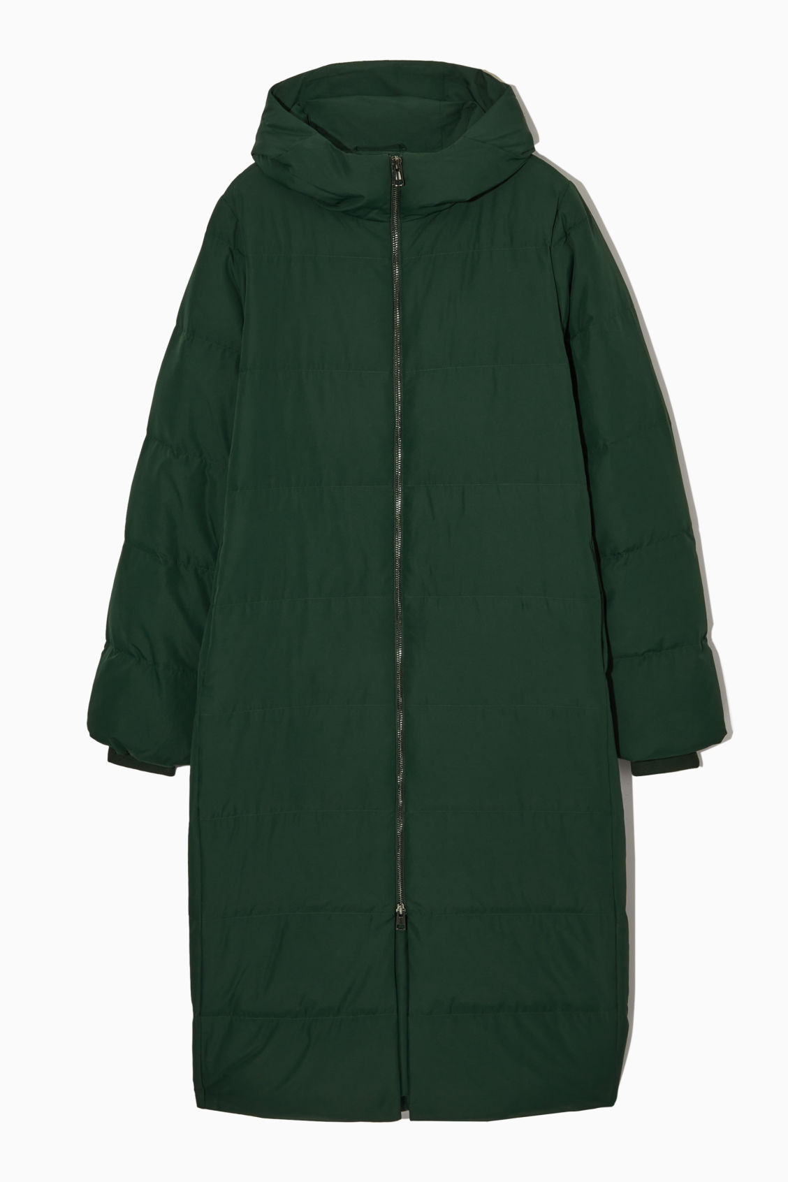 COS Redown Longline Puffer Coat in DARK GREEN | endource