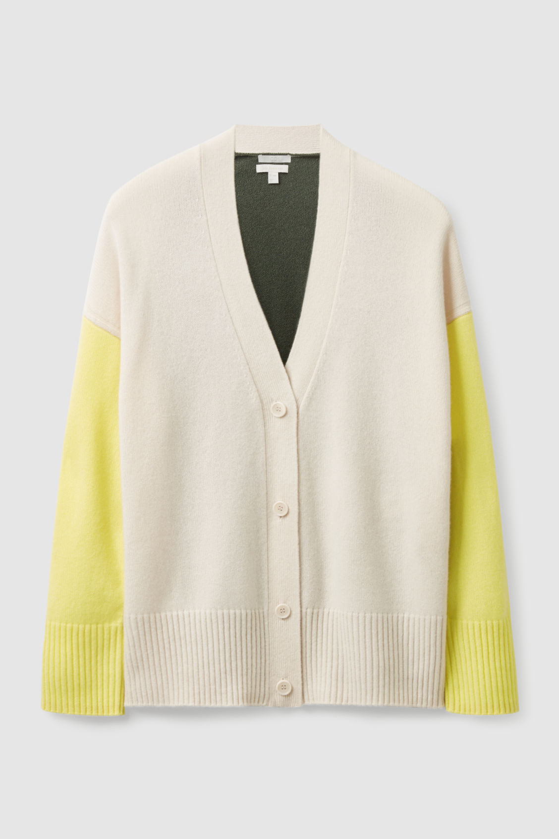 COS Colour-Block Cashmere Cardigan in OFF-WHITE / YELLOW / GREEN | endource