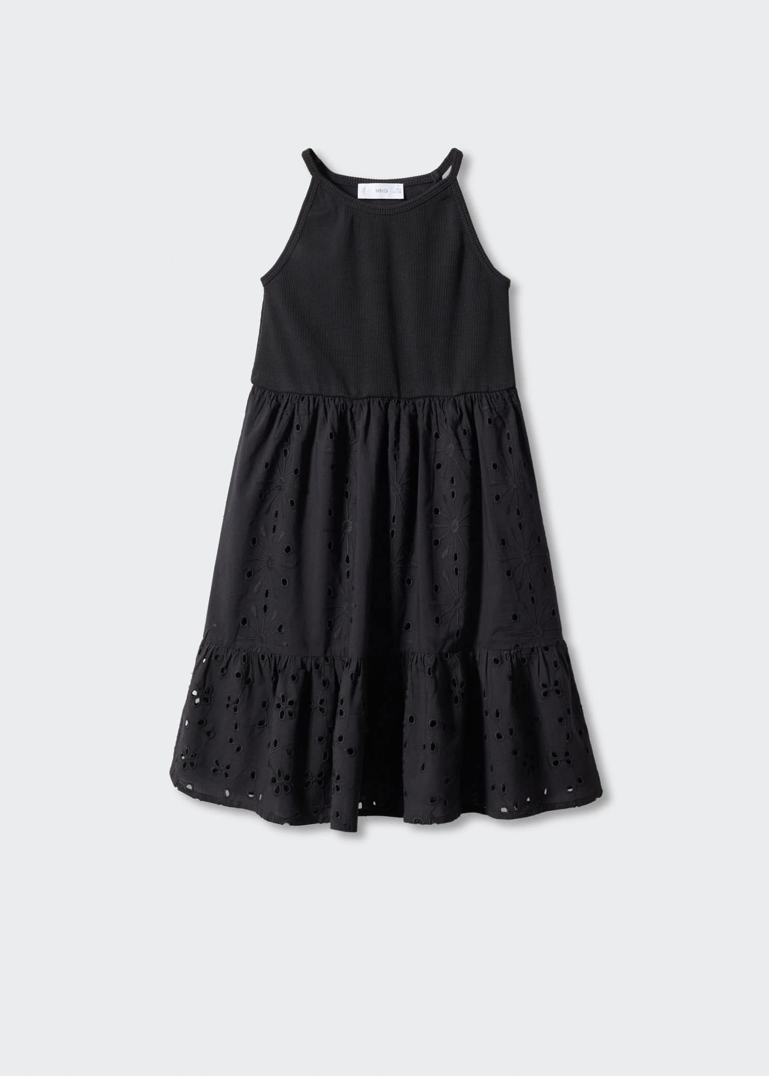 MANGO Embroidered Dress in Black | Endource
