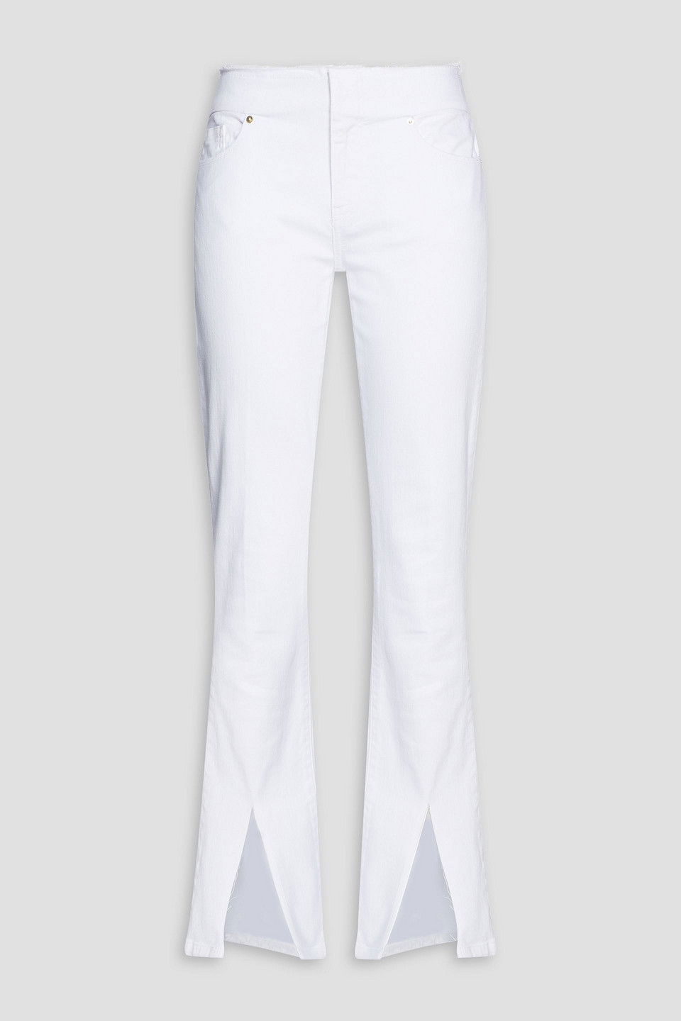 FRAME Mini Boot Frayed High-Rise Bootcut Jeans | endource