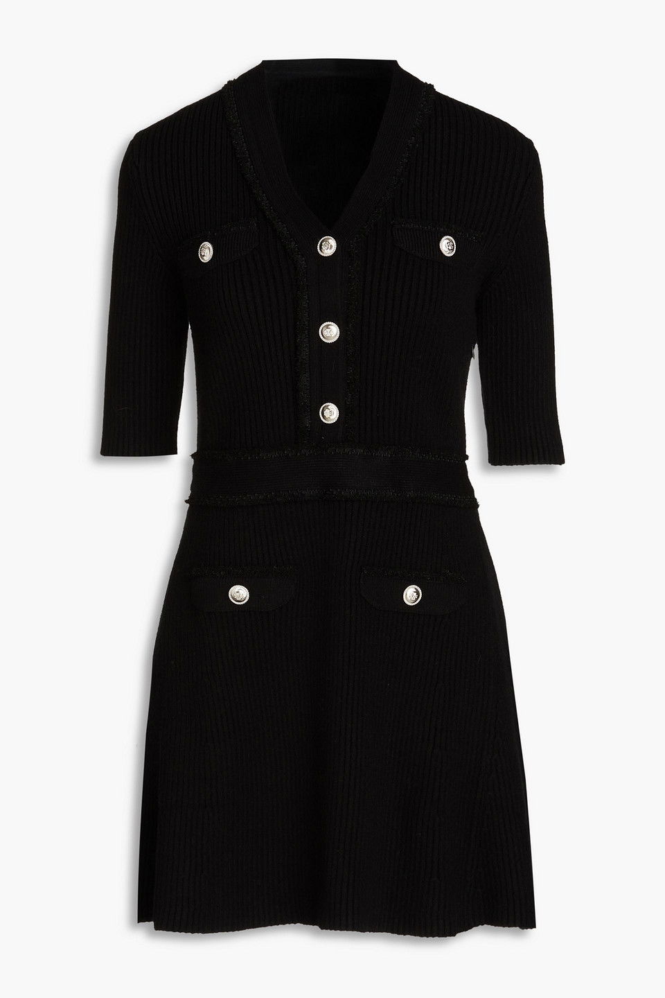 MAJE Ribbed-Knit Mini Dress in Black | Endource