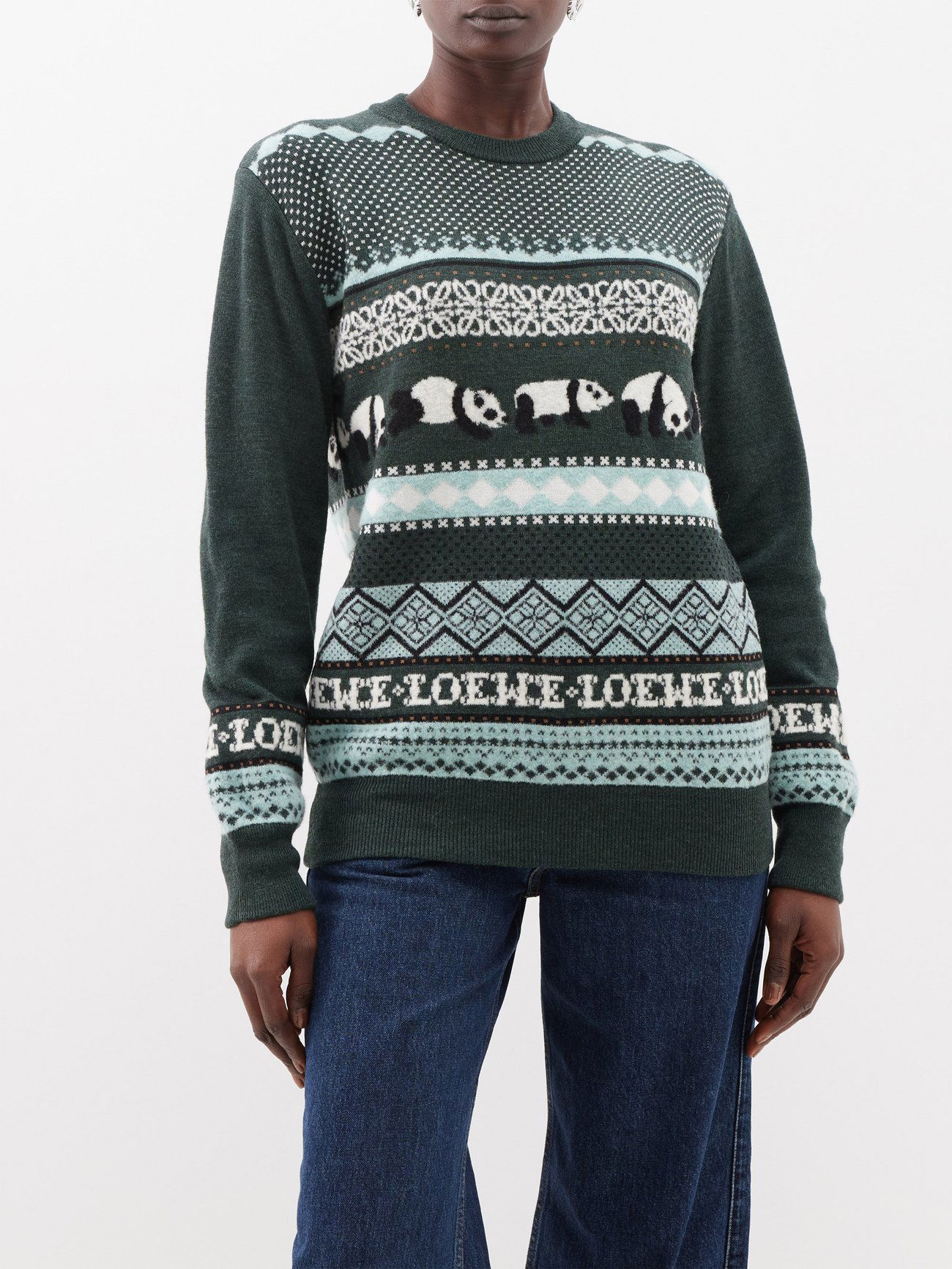 LOEWE Fair Isle Wool-Blend Sweater in Green | endource