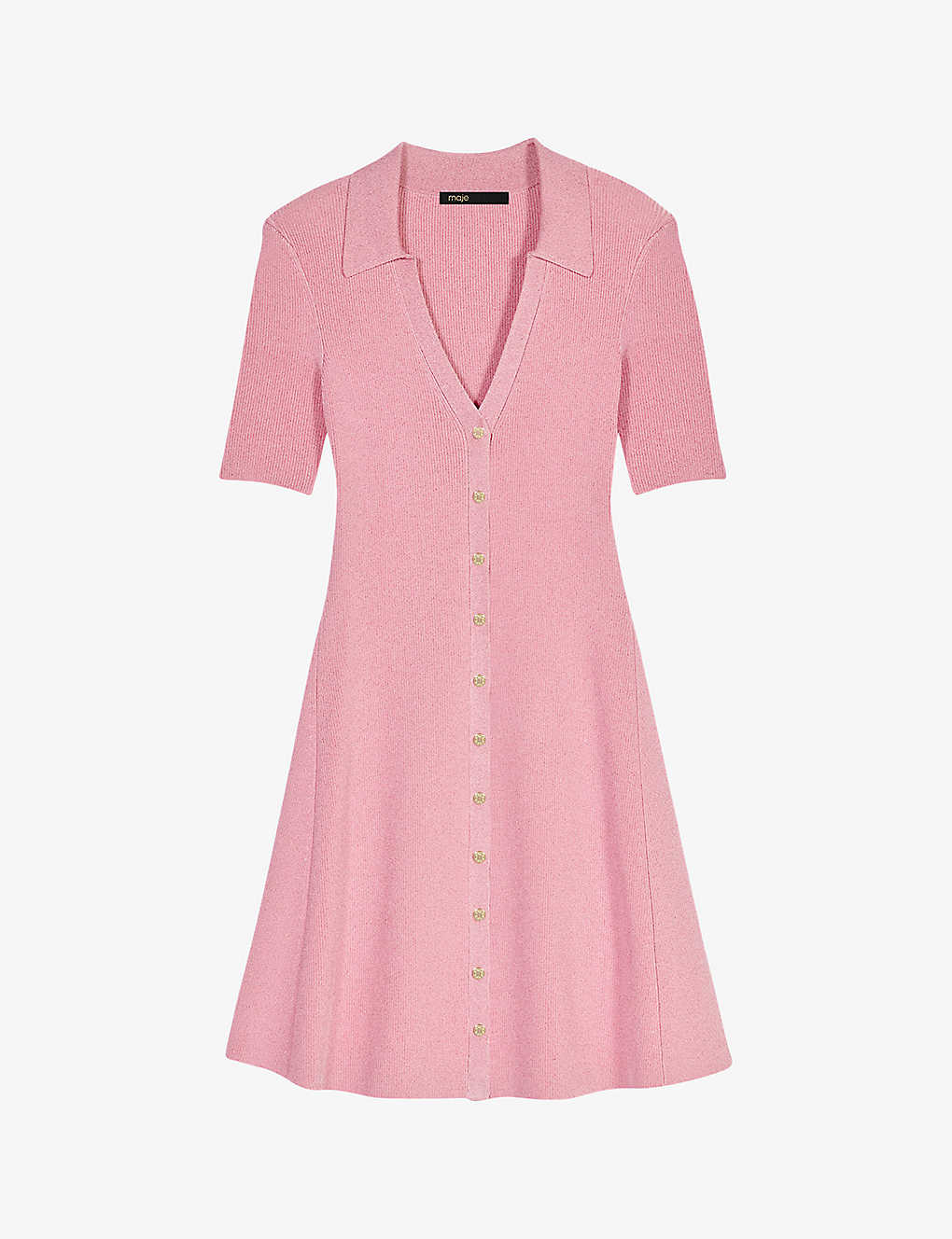 MAJE Metallic-Ribbed Stretch-Knit Mini Dress in ROSES | Endource
