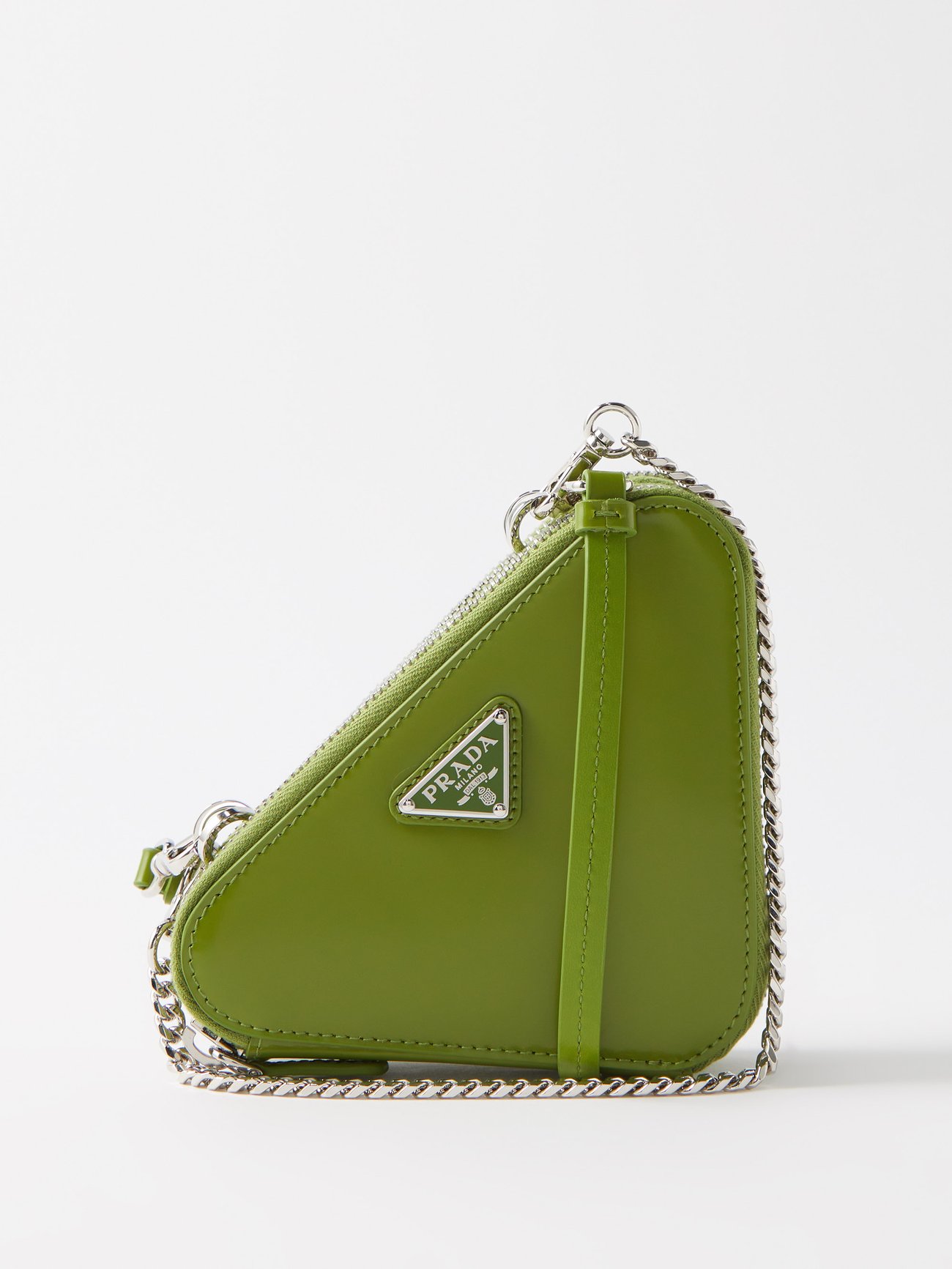 PRADA Triangle Mini Leather Cross-Body Bag in Green | endource