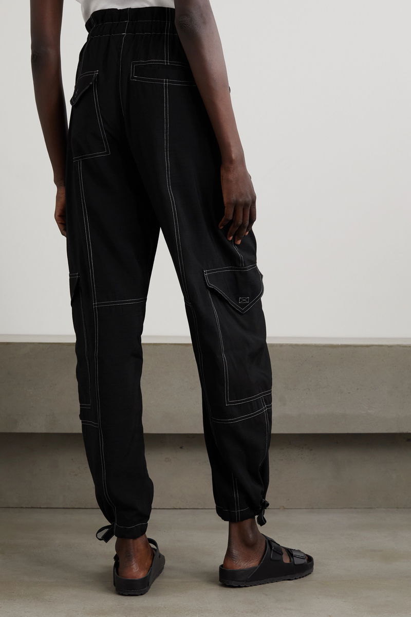 GANNI Topstitched Tapered Cargo Pants in Black | endource