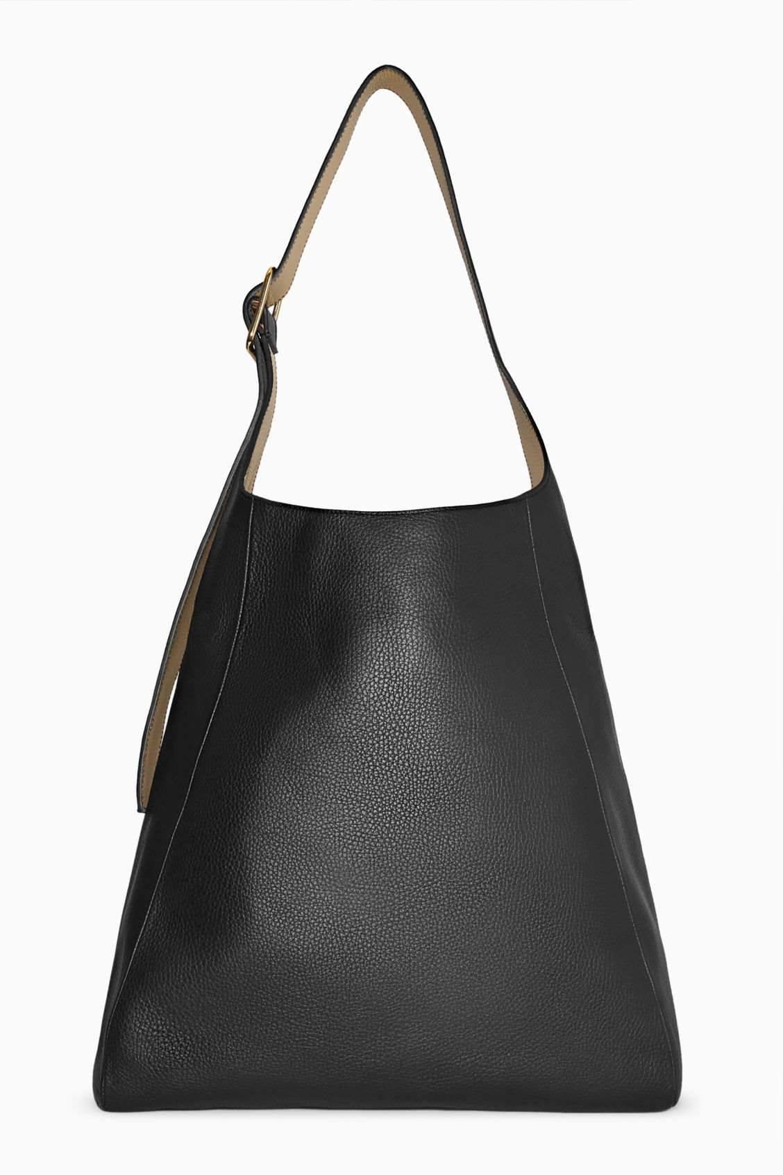COS Curved leather Tote Bag in BLACK | endource
