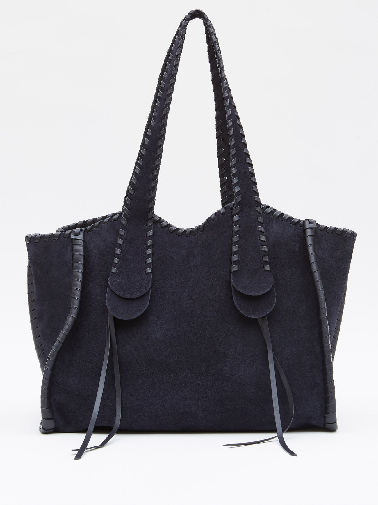 CHLOÉ Mony Whipstitched Suede Shoulder Bag in Navy | endource