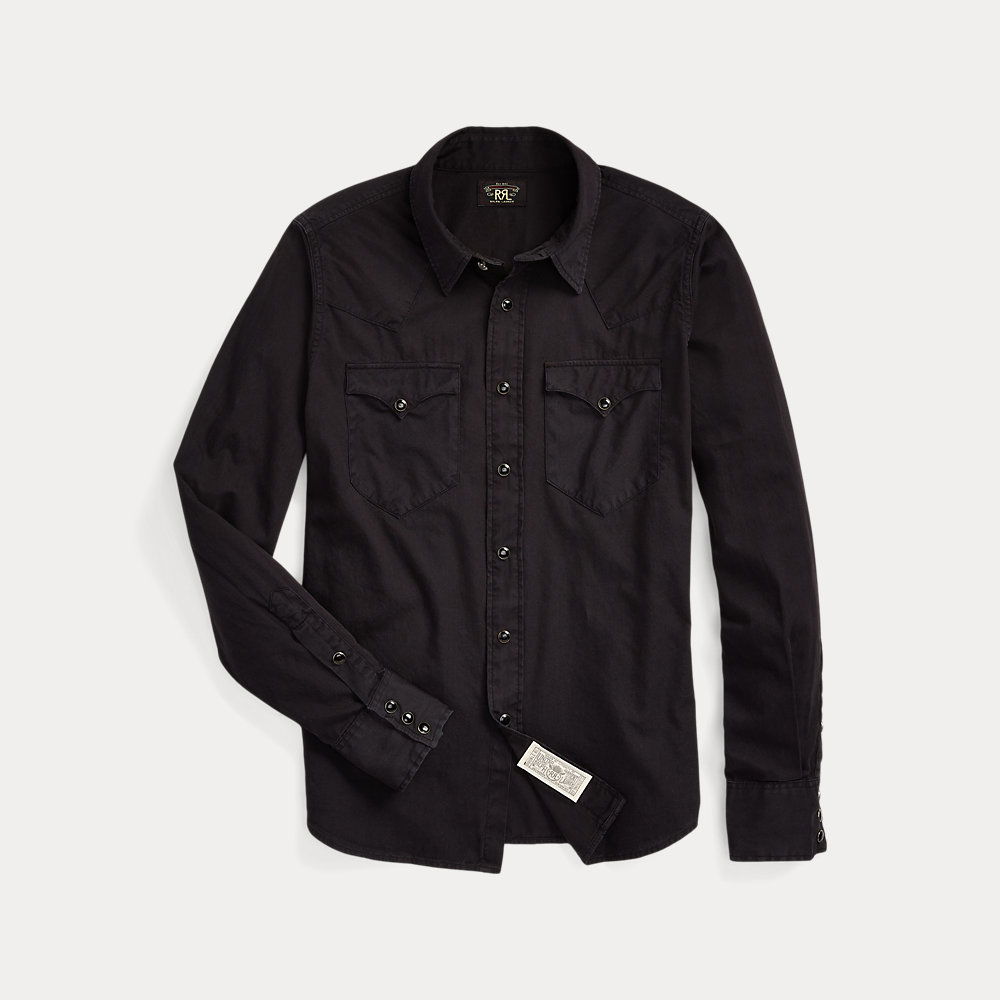 RALPH LAUREN RRL Cotton Twill Western Shirt in Black | endource