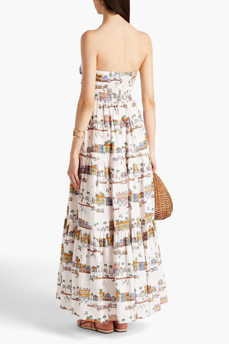 ZIMMERMANN Mae Strapless Linen Maxi Dress in Multicolor | Endource