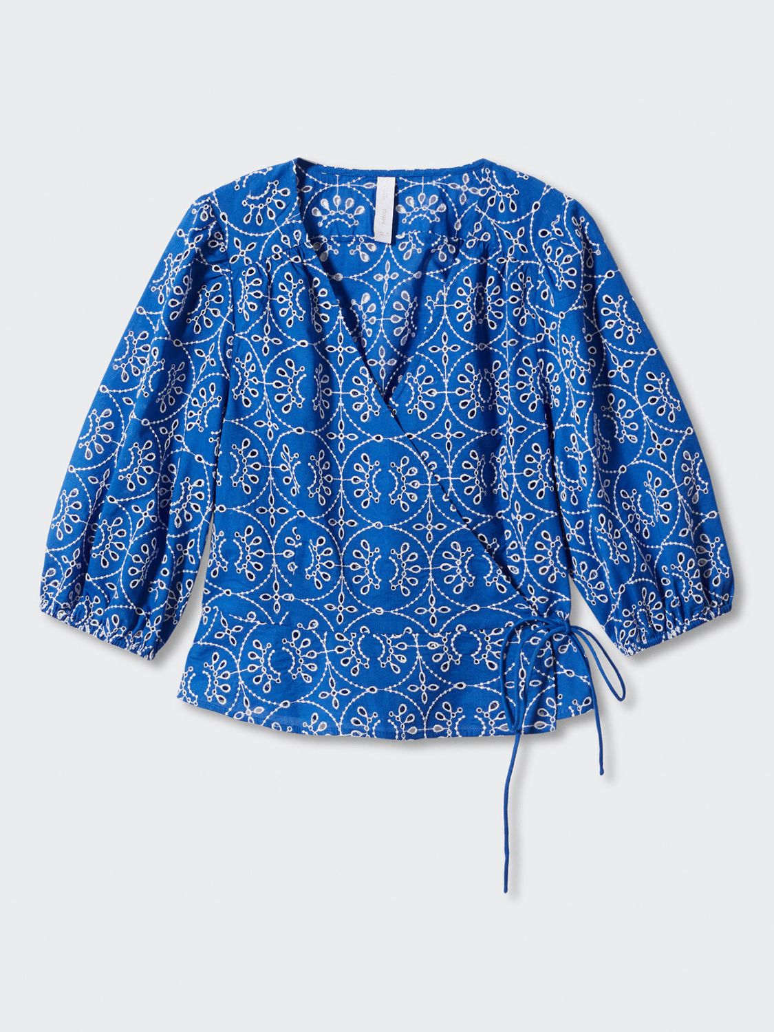 MANGO Zafi Embroidered Puff Sleeve Blouse in Medium Blue | endource