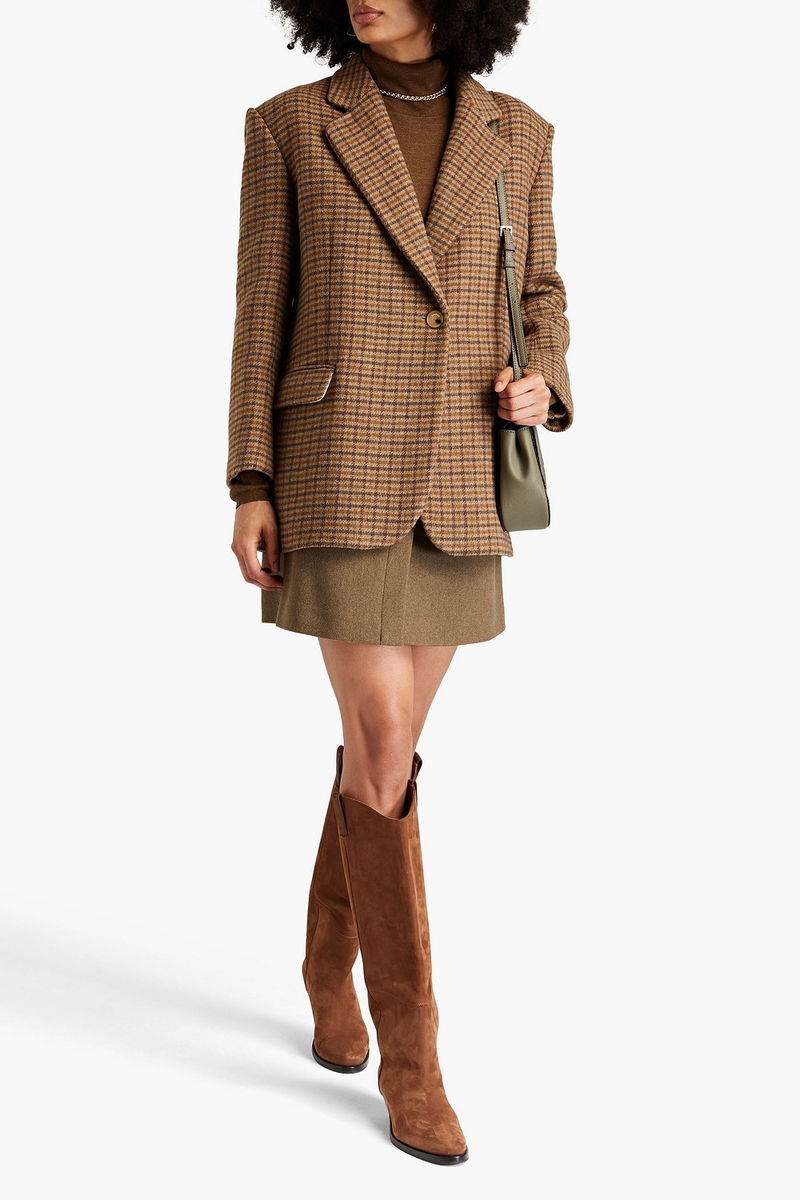 SANDRO Jenna Checked Tweed Blazer in Brown | endource
