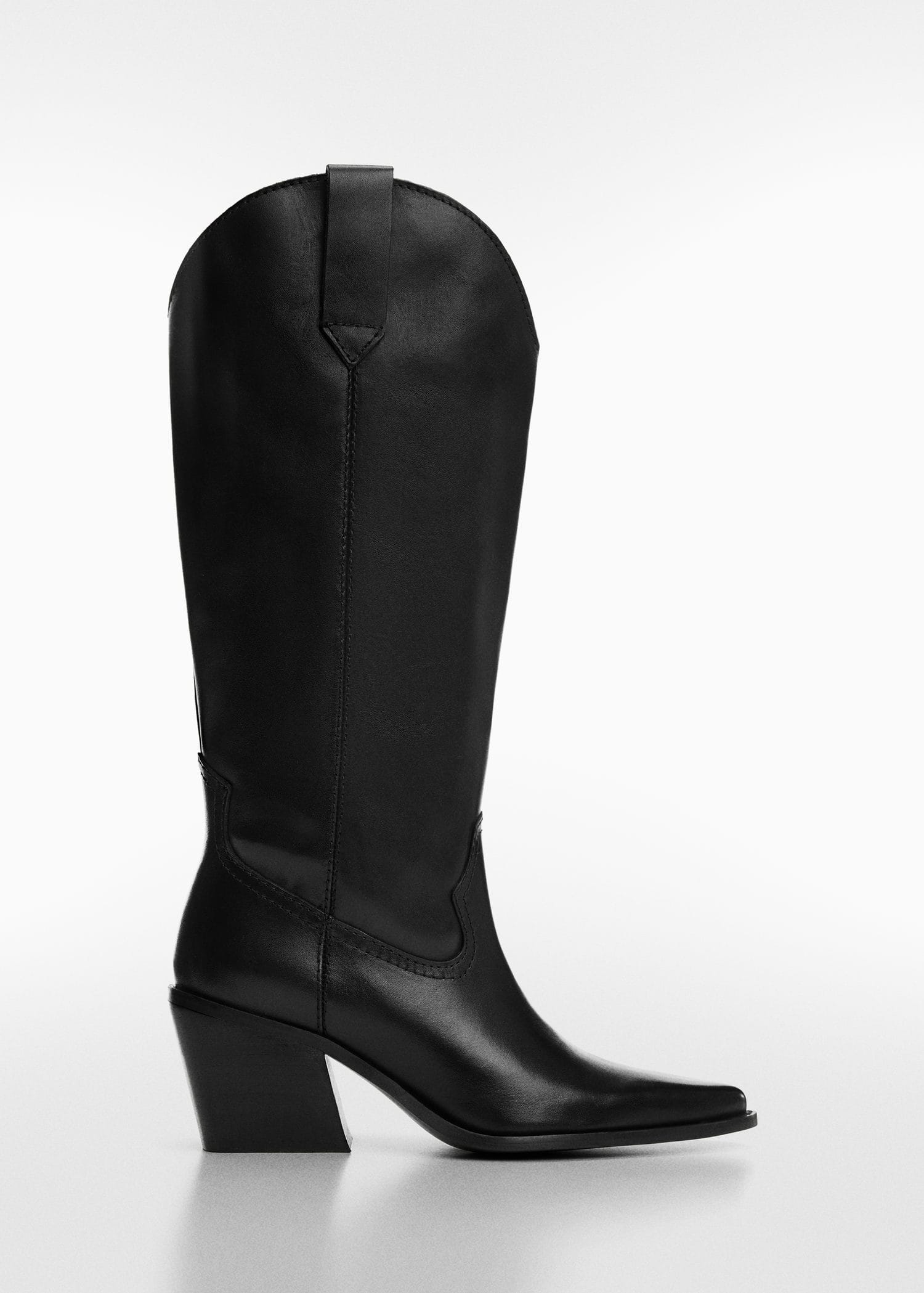 MANGO Cowboy Leather Boots in Black | endource