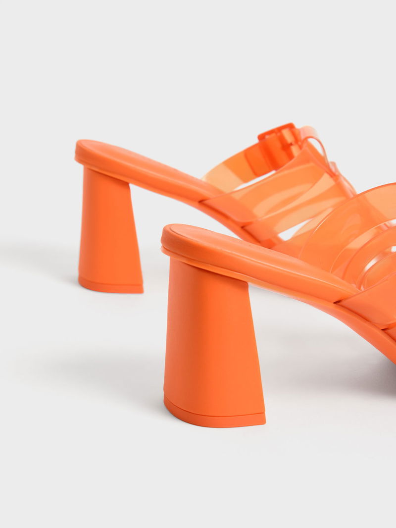 CHARLES & KEITH Madison See-Through Caged Mules in Orange | Endource