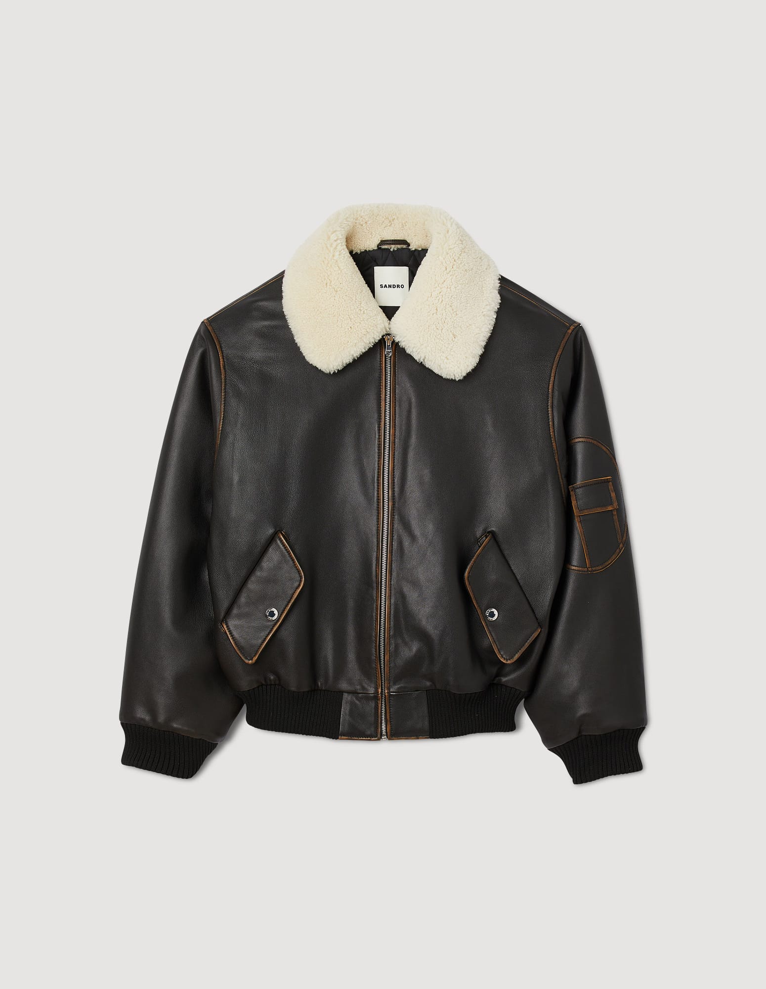 SANDRO Leather Bomber Jacket | endource
