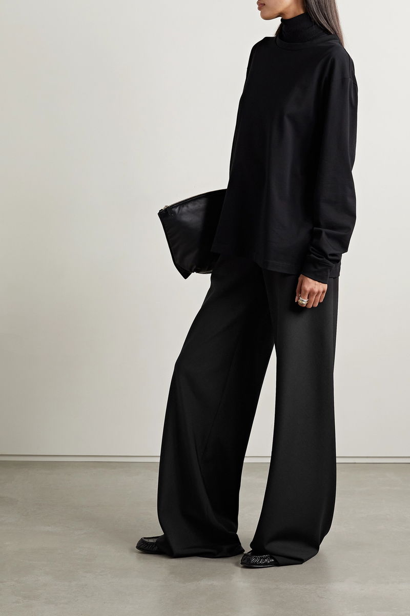 THE ROW Gala Wool And Mohair-Blend Wide-Leg Pants in Black | Endource