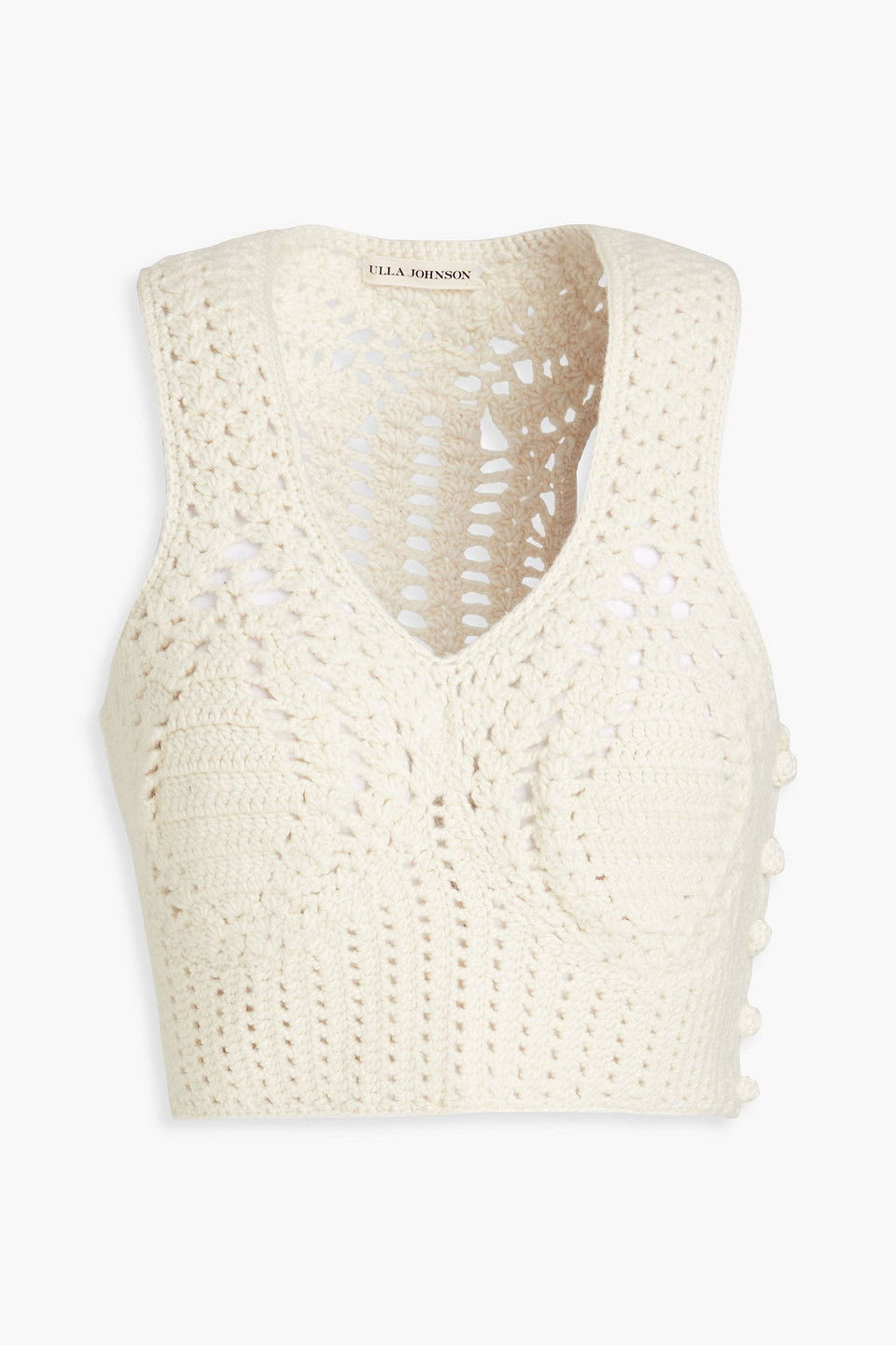 ULLA JOHNSON Belle Crochet-Knit Bra Top in White | Endource