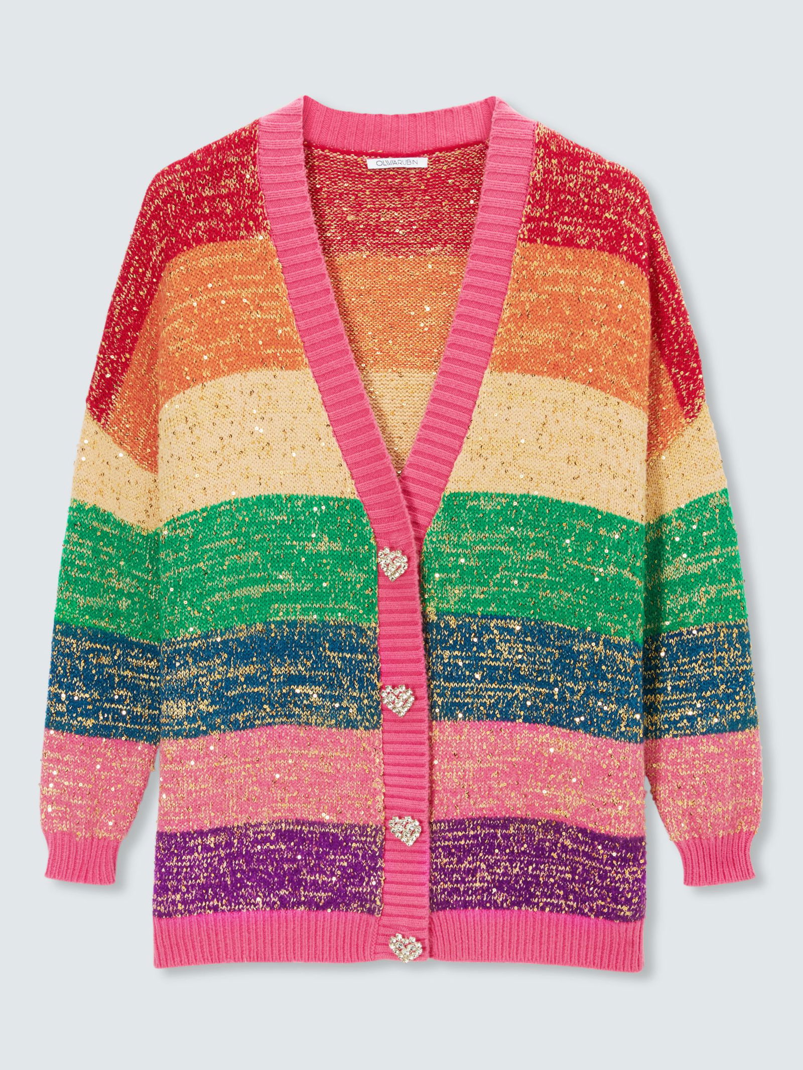 Olivia Rubin Mika Rainbow Stripe Sequins Wool Blend Cardigan in Multi ...