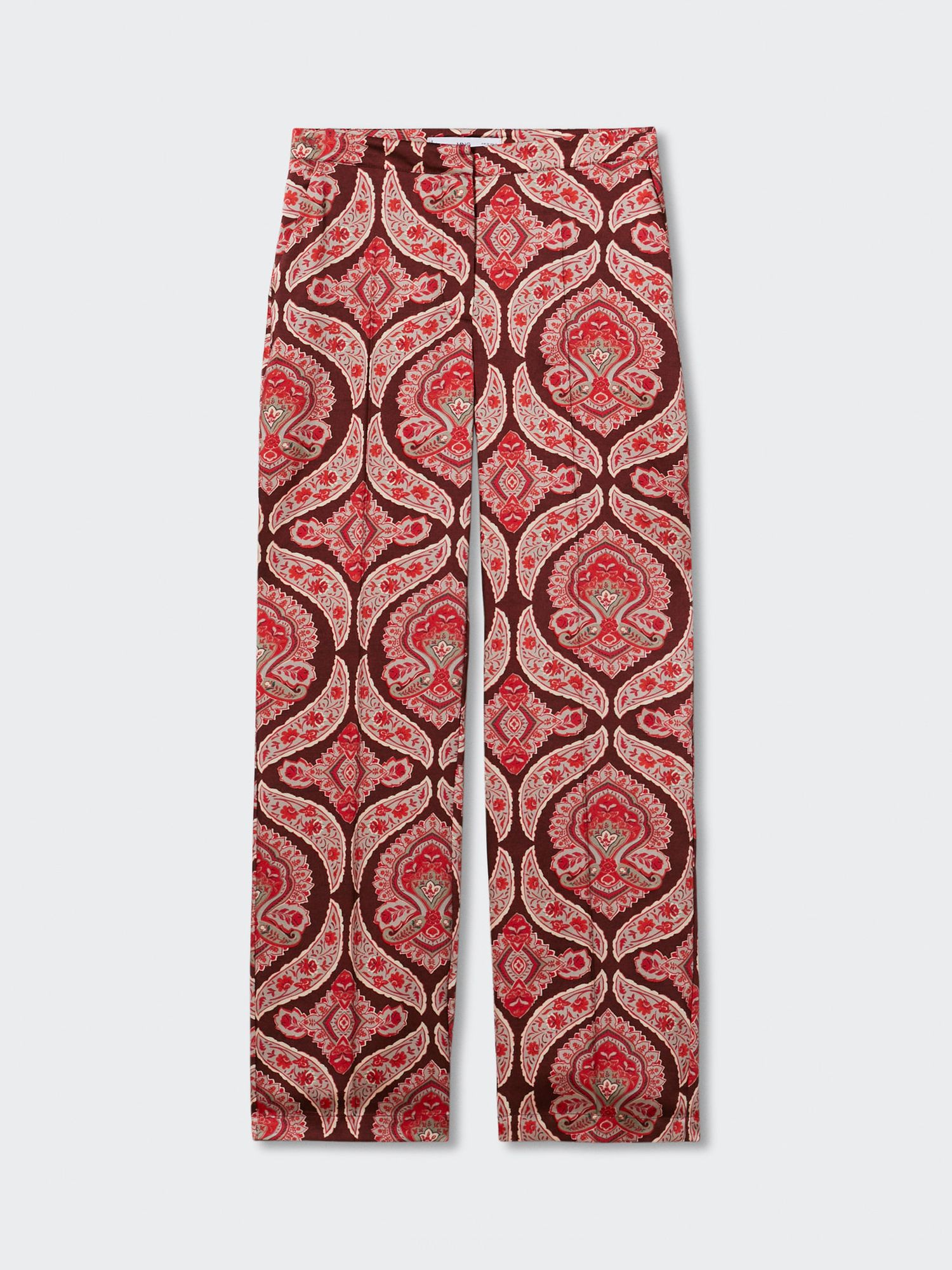MANGO Dakota Baroque Print Satin Trousers in Red | endource