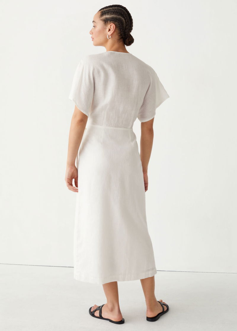 & OTHER STORIES Linen Wrap Midi Dress in White | Endource