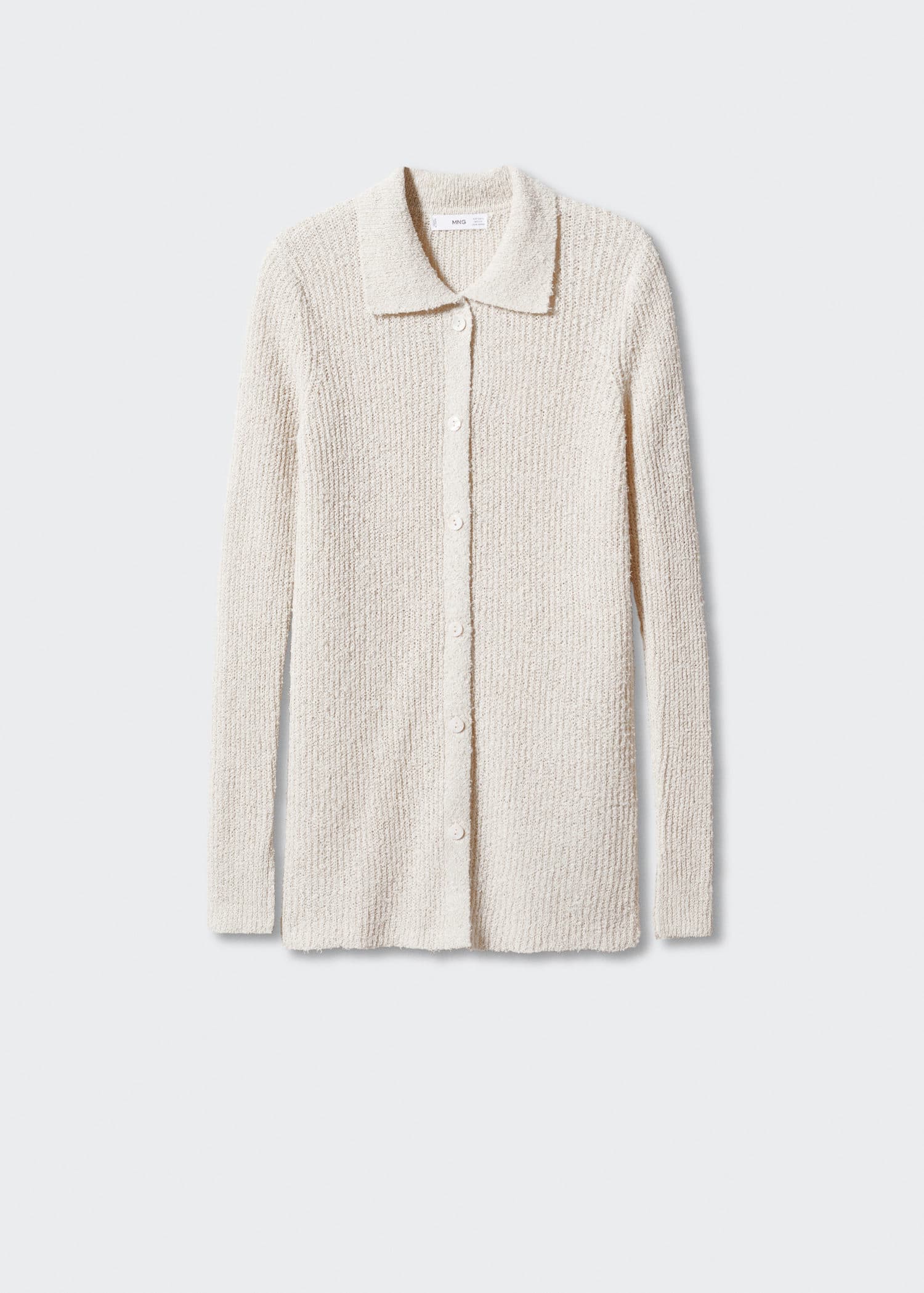 MANGO Long Cardigan With Shirt Collar in Sand | endource