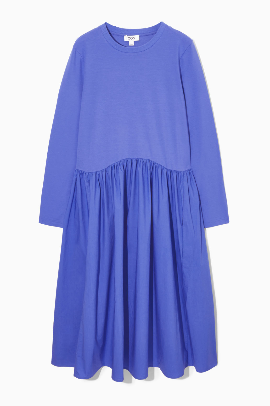 COS Long-Sleeved Gathered Midi Dress in BLUE | endource