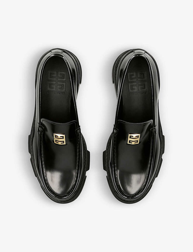 GIVENCHY Terra Logo-Plaque Leather Loafers in BLACK | Endource