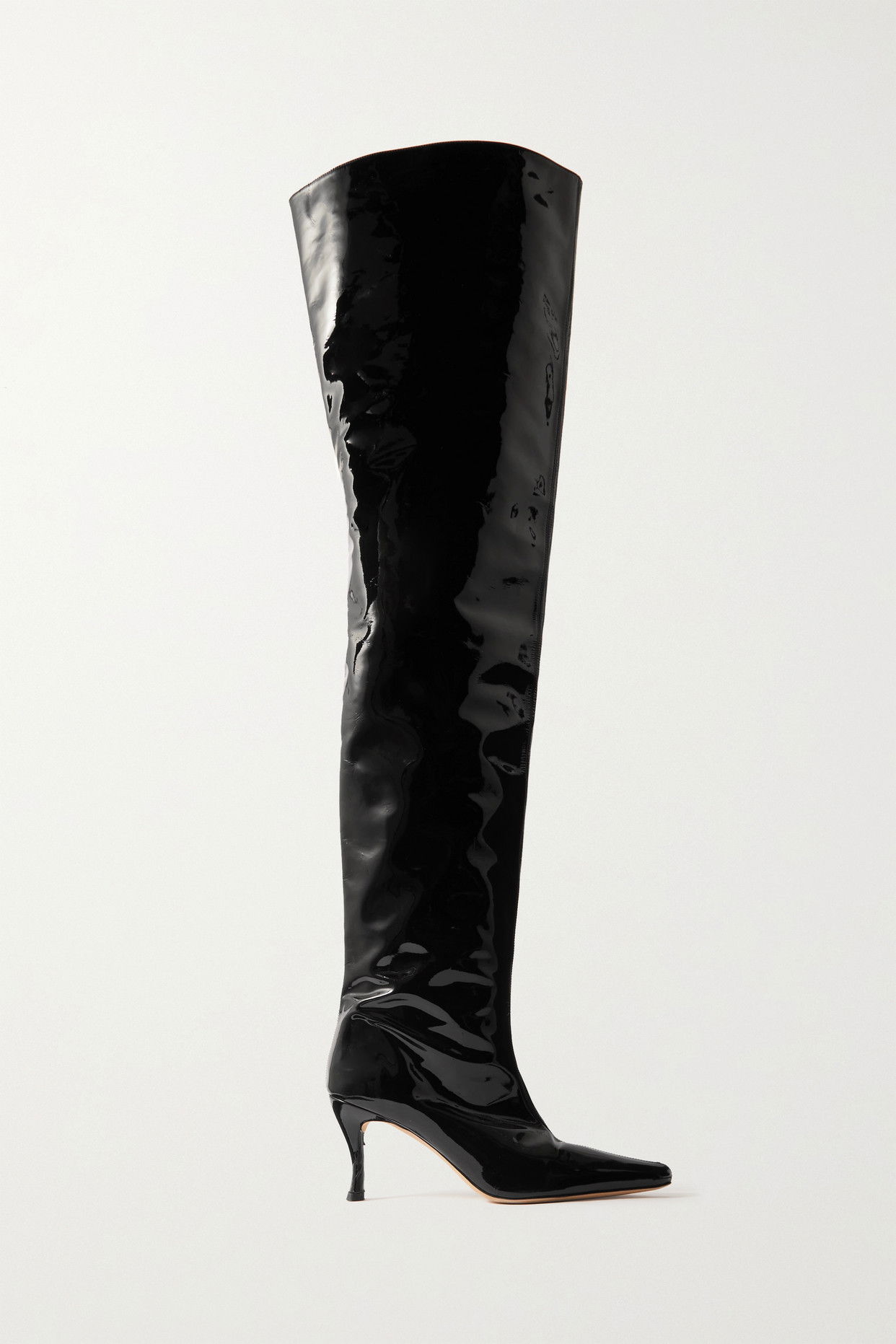 BY FAR Stevie Patent-Leather Over-The-Knee Boots in Black | endource