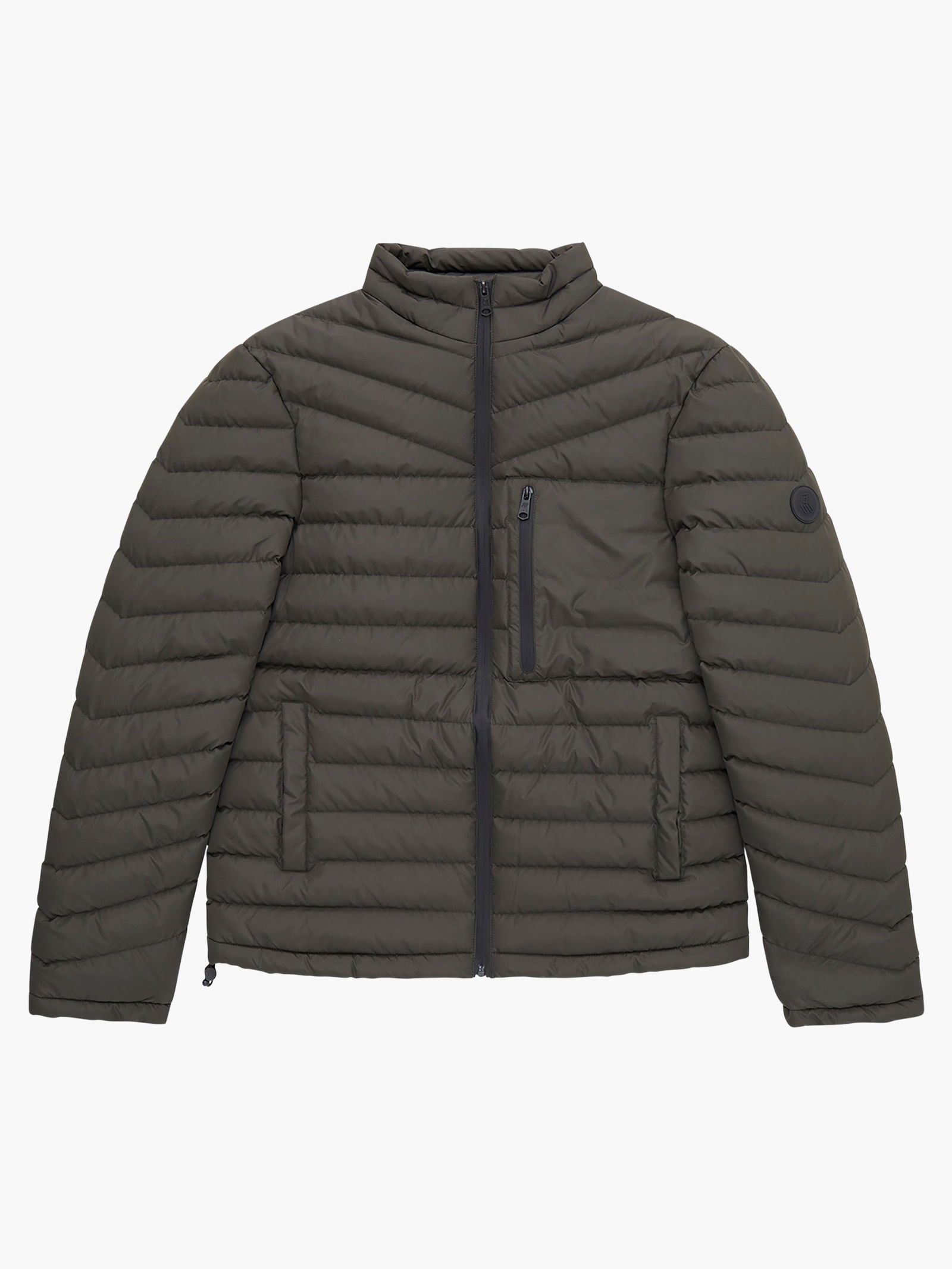 FRENCH CONNECTION Row Funnel Neck Puffer Jacket in Khaki | endource