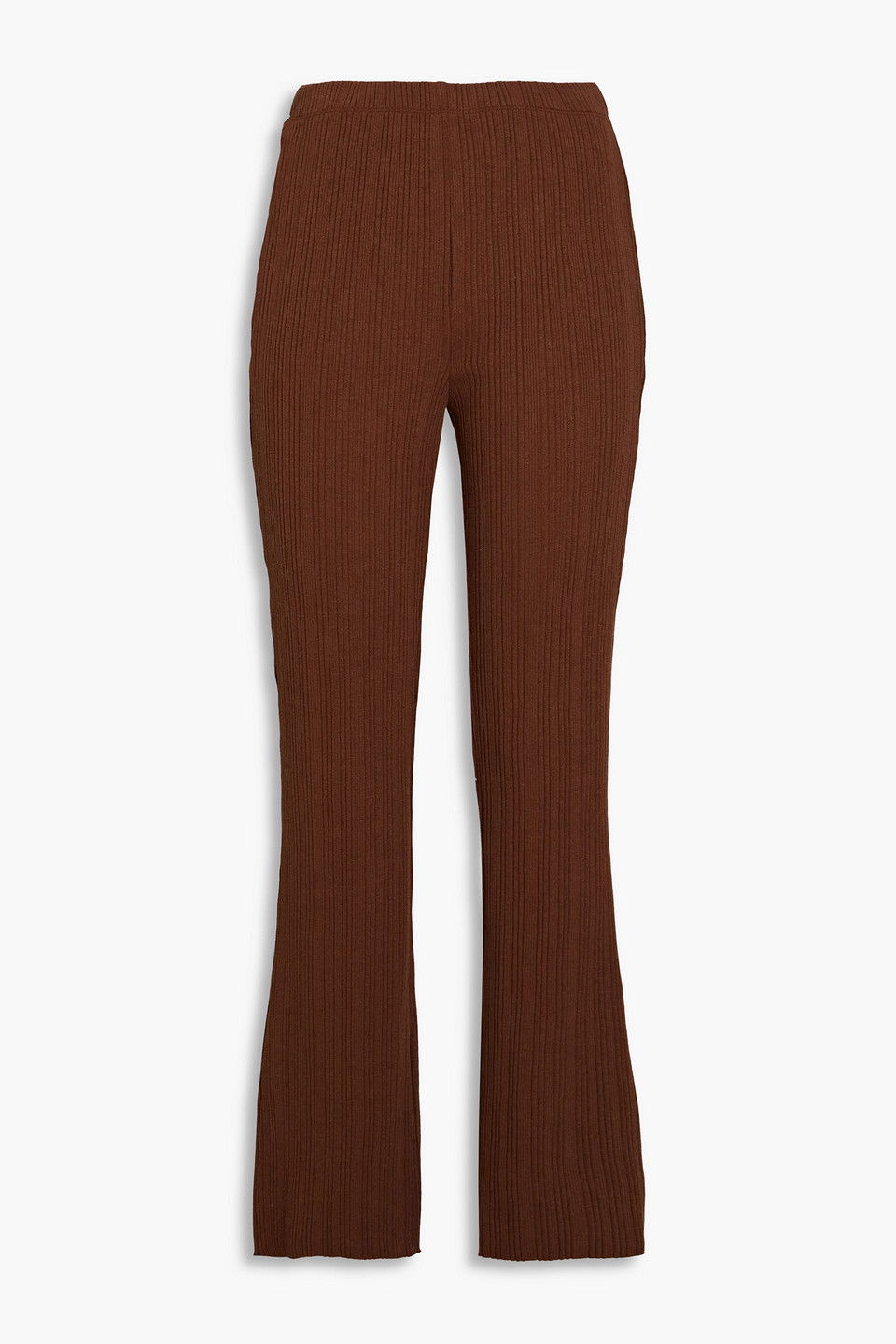 VINCE. Ribbed-Knit Flared Pants in Brown | endource