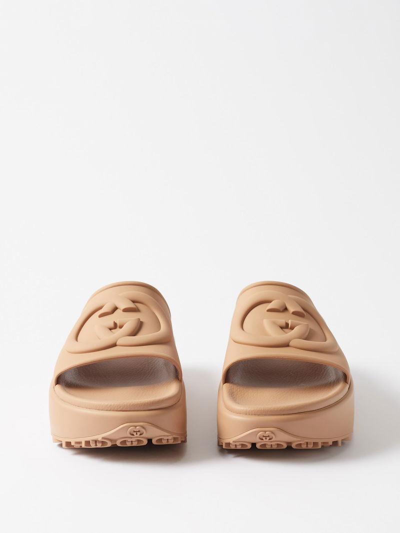 GUCCI Miami GG-Embossed Rubber Platform Slides in Beige | endource