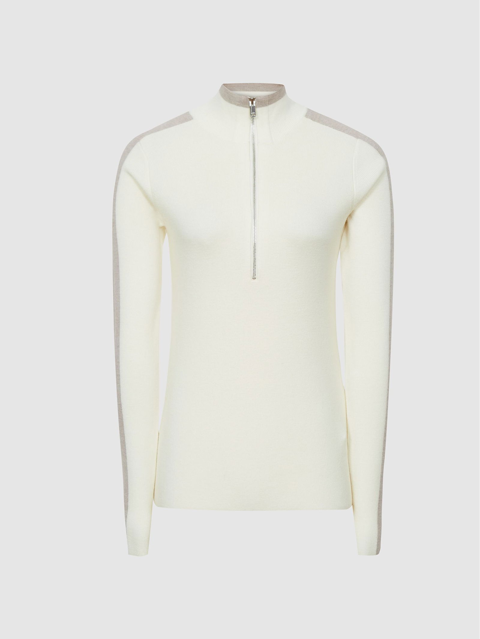 REISS Zoe Zip Neck Jumper in Cream | Endource
