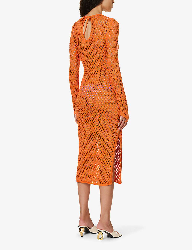HOUSE OF SUNNY The Capture Cut-Out Cotton Knitted Midi Dress in Oj ...