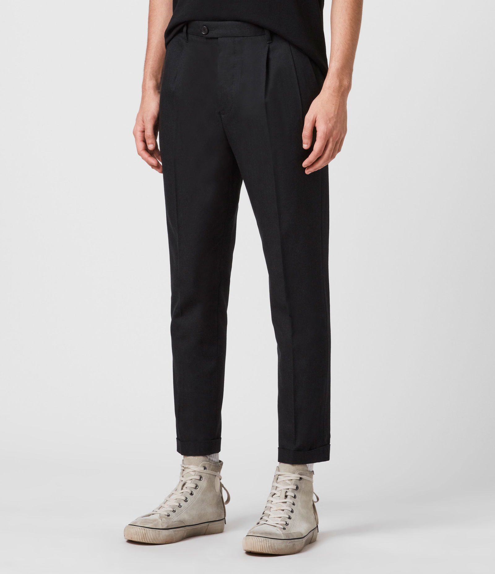 ALLSAINTS Tallis Cropped Slim Trousers in Charcoal | Endource