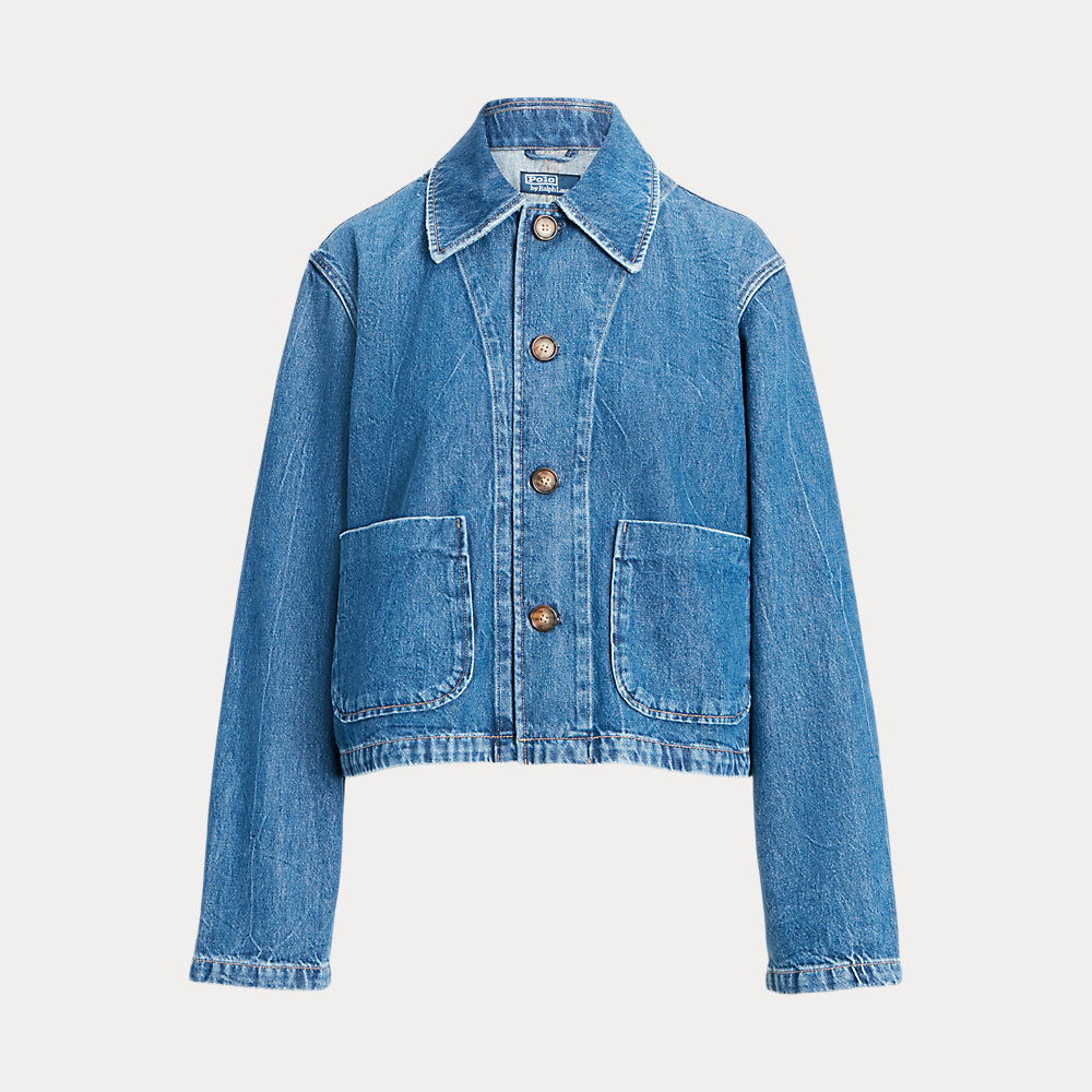POLO RALPH LAUREN Cropped Denim Car Coat in Blue | endource