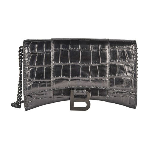BALENCIAGA Hourglass Wallet On Chain in Gun Metal | endource