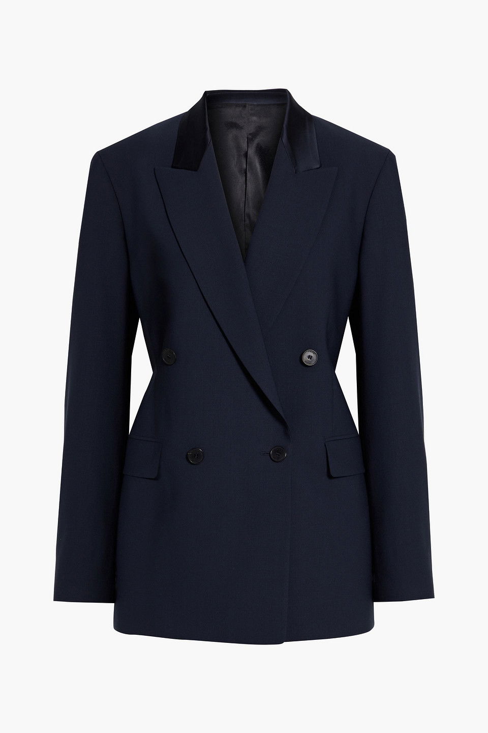 FRAME Double-Breasted Wool-Blend Blazer in Blue | endource