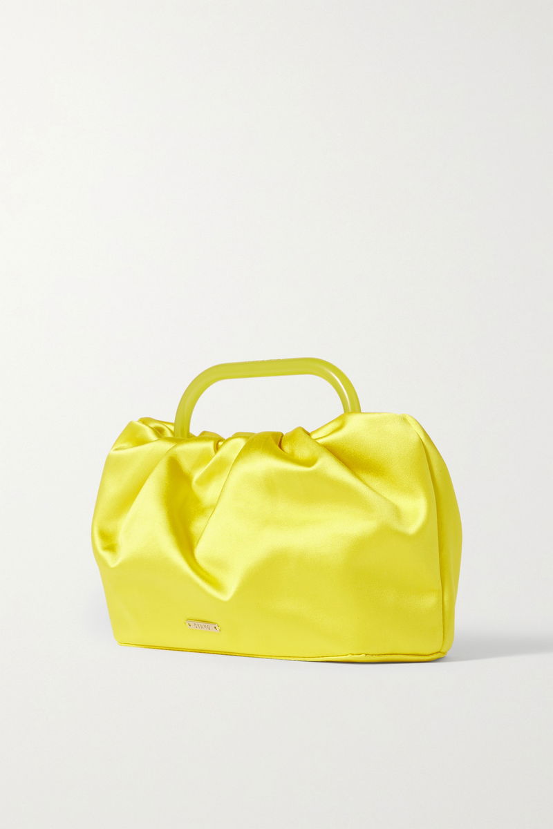 STAUD Cory Resin-Trimmed Ruched Satin Clutch in Yellow | Endource