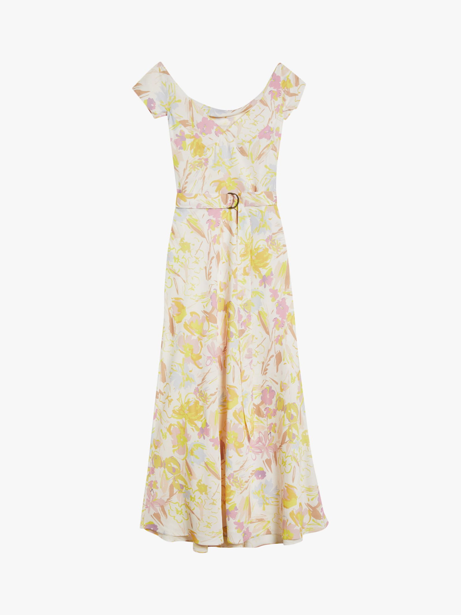 TED BAKER Necole Floral Print Belted Midi Dress in White/Multi | endource