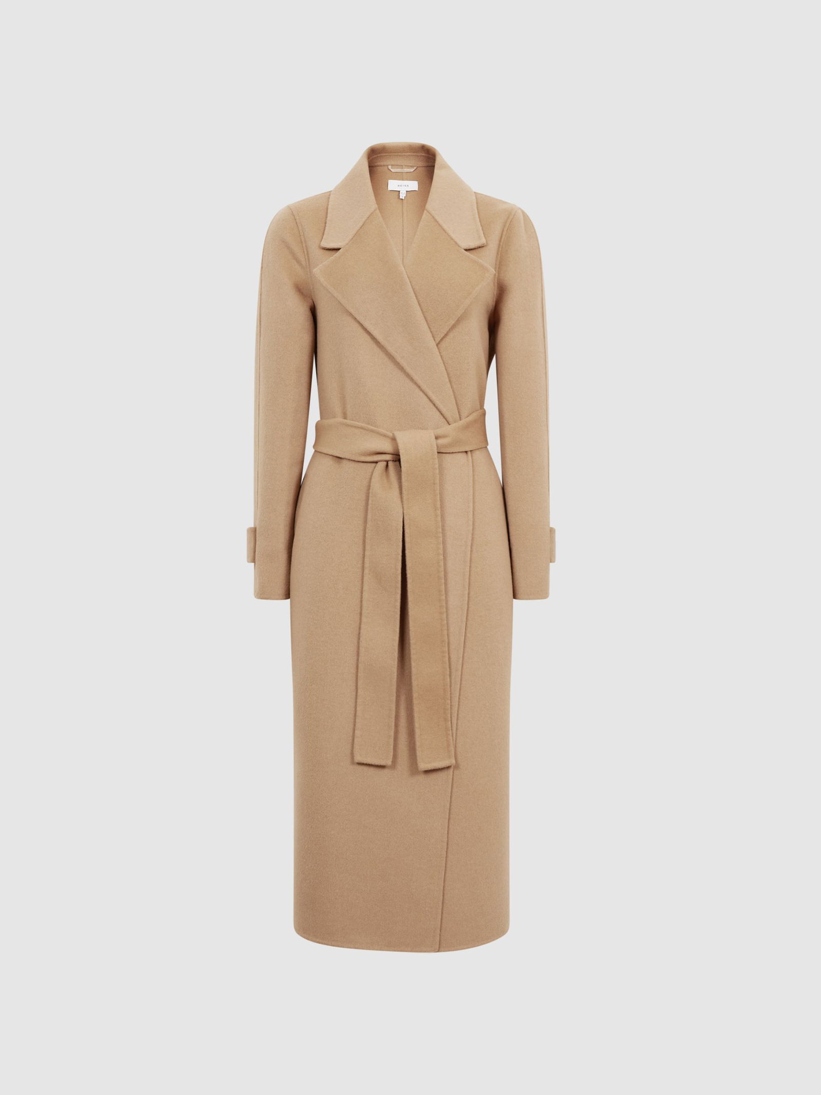 REISS Agnes Regular Belted Blindseam Wool Longline Coat in Camel | Endource
