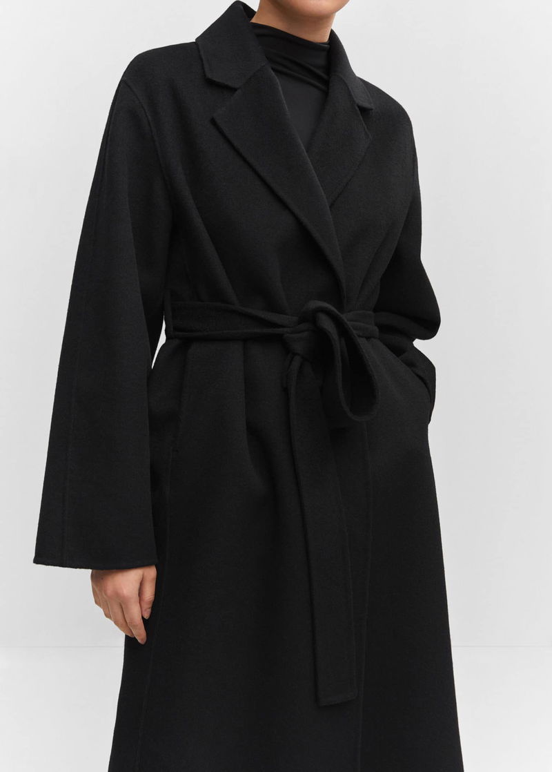 MANGO Belt Handmade Coat in Black | Endource