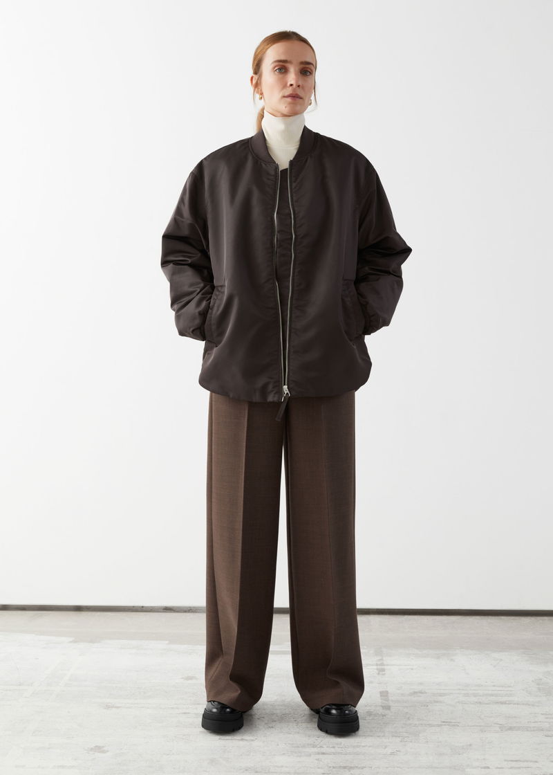 & OTHER STORIES Oversized Zip Bomber Jacket in Dark Brown | endource