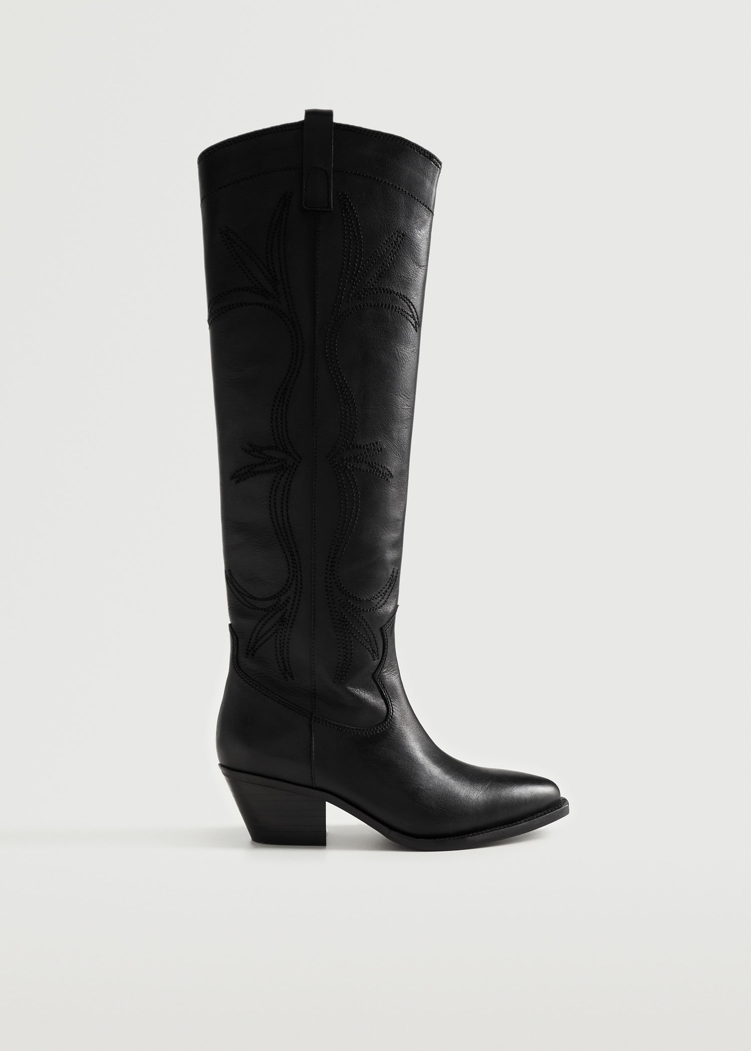 MANGO Cowboy Leather Boots in Black | endource